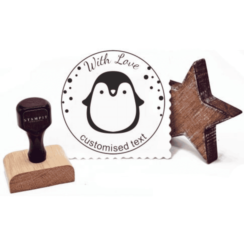 With Love Penguin Oak Stamp | 40mm | www.stampit.co.uk