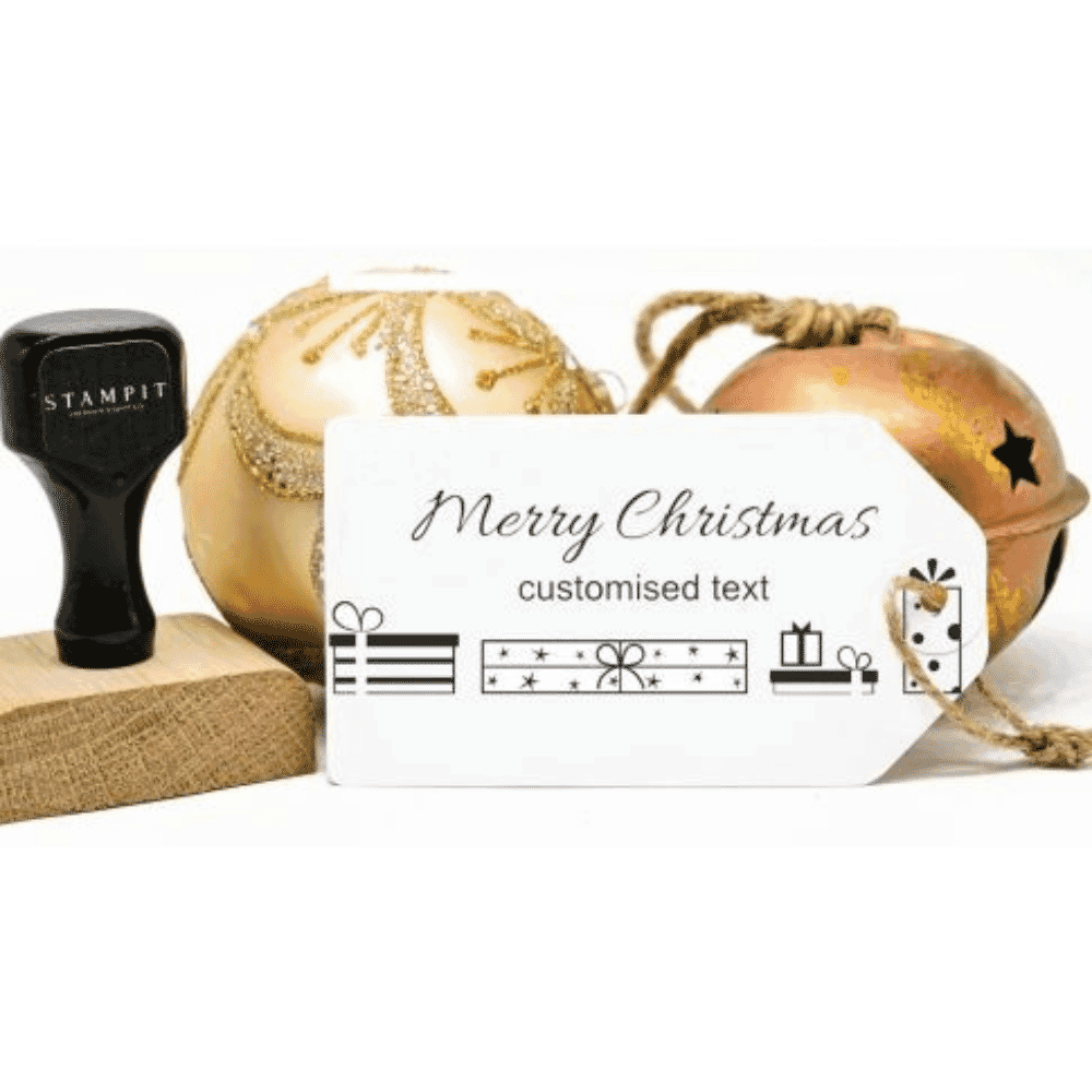 Merry Christmas Gift Oak Stamp | 70x25mm | www.stampit.co.uk